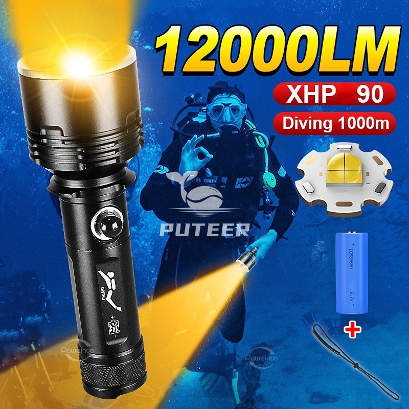🔥Local Delivery🚚 12000LM Diving Flashlight Yellow Light Super Bright ...