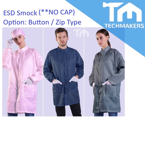 Cleanroom ESD Smock Type:Button/Zip Color:Light Blue/Dark Blue/White ...