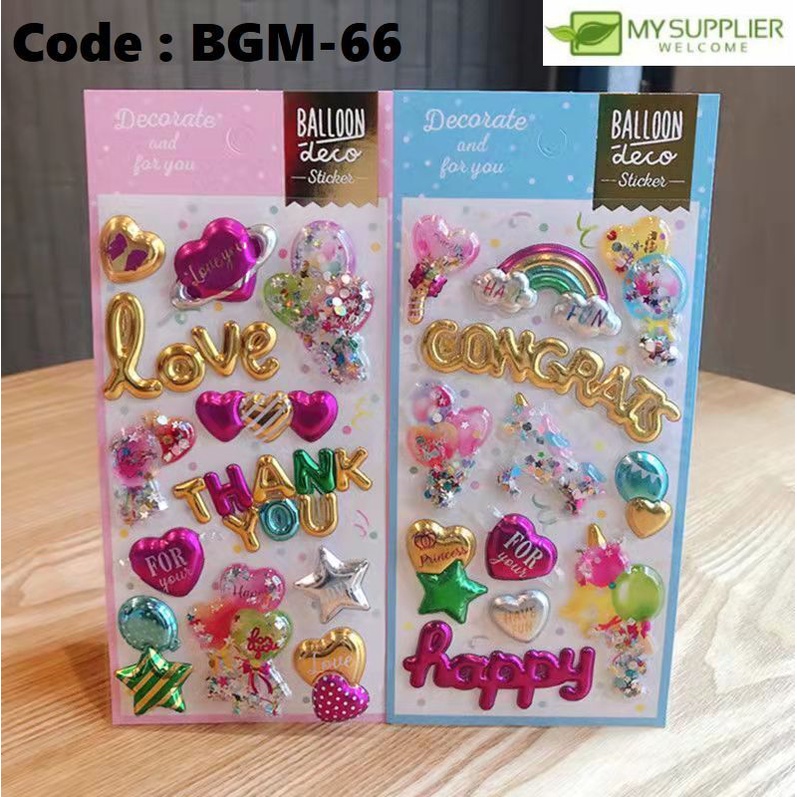 BGM-66 Three-Dimensional Shiny Shake Stickers 3D Cartoon Balloon ...