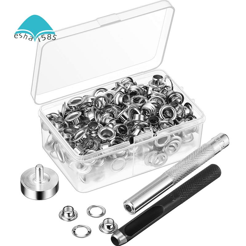 100Pcs Metal Eyelets Set 7Mm Grommet Rings Kit with Mounting Punch Rod ...
