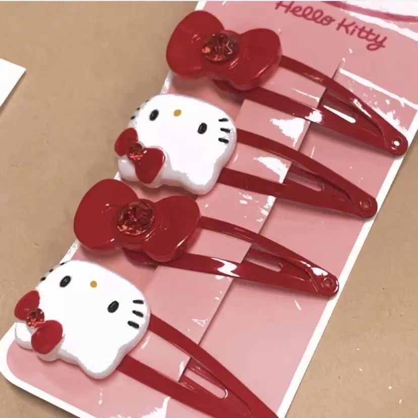 4 Pcs/set Retro Red Kitty Cat Hair Clip Cute BB Clip Side Clip Bangs ...