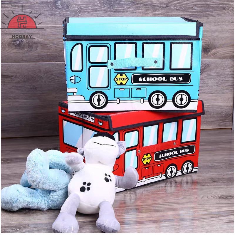 Foldable Storage Box School Bus Storage Box Kids Car Cartoon Toy ...