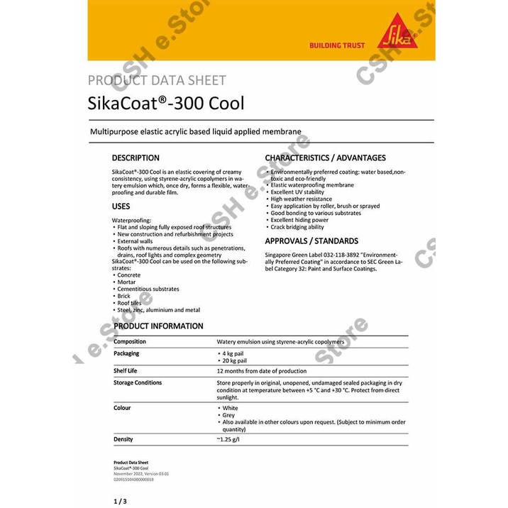 SIKA Sikacoat 300 4kg Cool Waterproofing UV Stability Elasting Acrylic ...