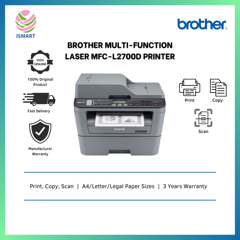 Brother Printer Mono Laser MFC-L2700D AIO ( Print, Copy, Scan, Fax ...