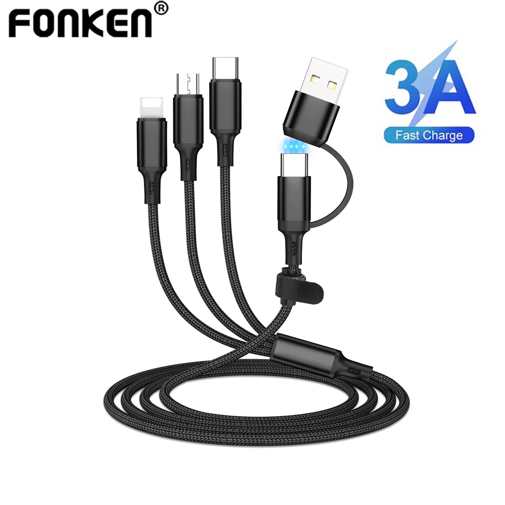Fonken 5 In 1 USB Cable 3A USB Charging Cable Type C Micro USB Light ...