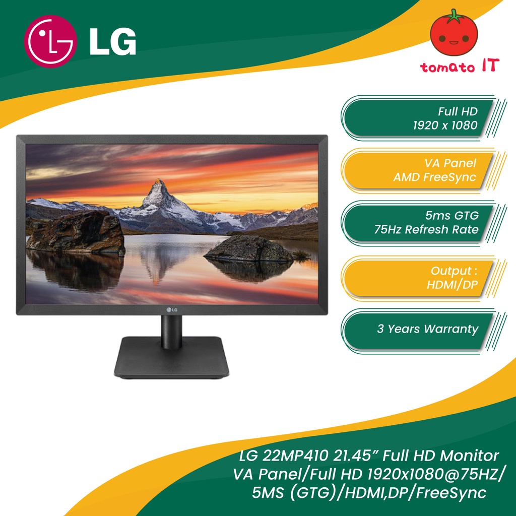 LG 22MP410 21.45” Full HD Monitor VA Panel/Full HD 1920x1080@75HZ/ 5MS ...