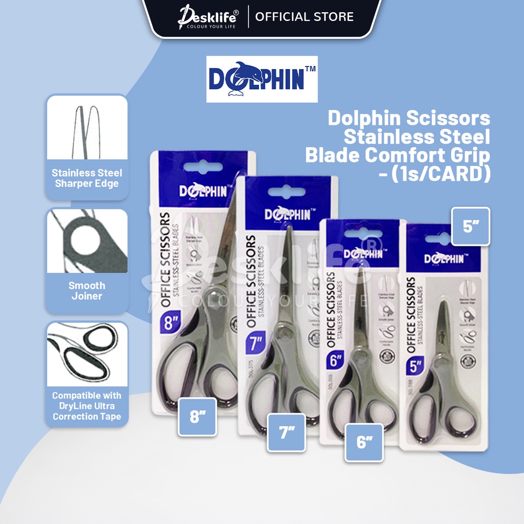 Desklife Dolphin Scissors Stainless Steel Blade Comfort Grip 8”/7”/6”/5 ...