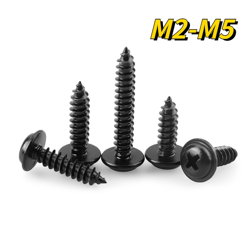 [XNY] M2m2.3 M2.6 M3M4M5 Black 304 Stainless Steel PWA Phillips Round Head with Pad Self-Tapping ...