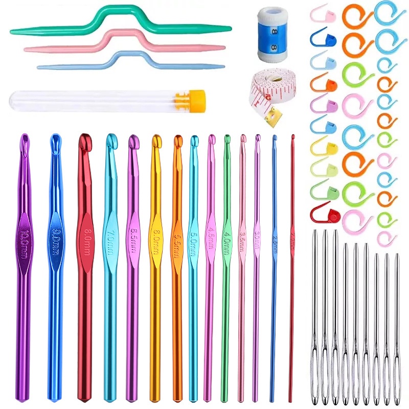DIY Crochet Set Colorful Alumina Single Head Full Set Crochet Knitting ...