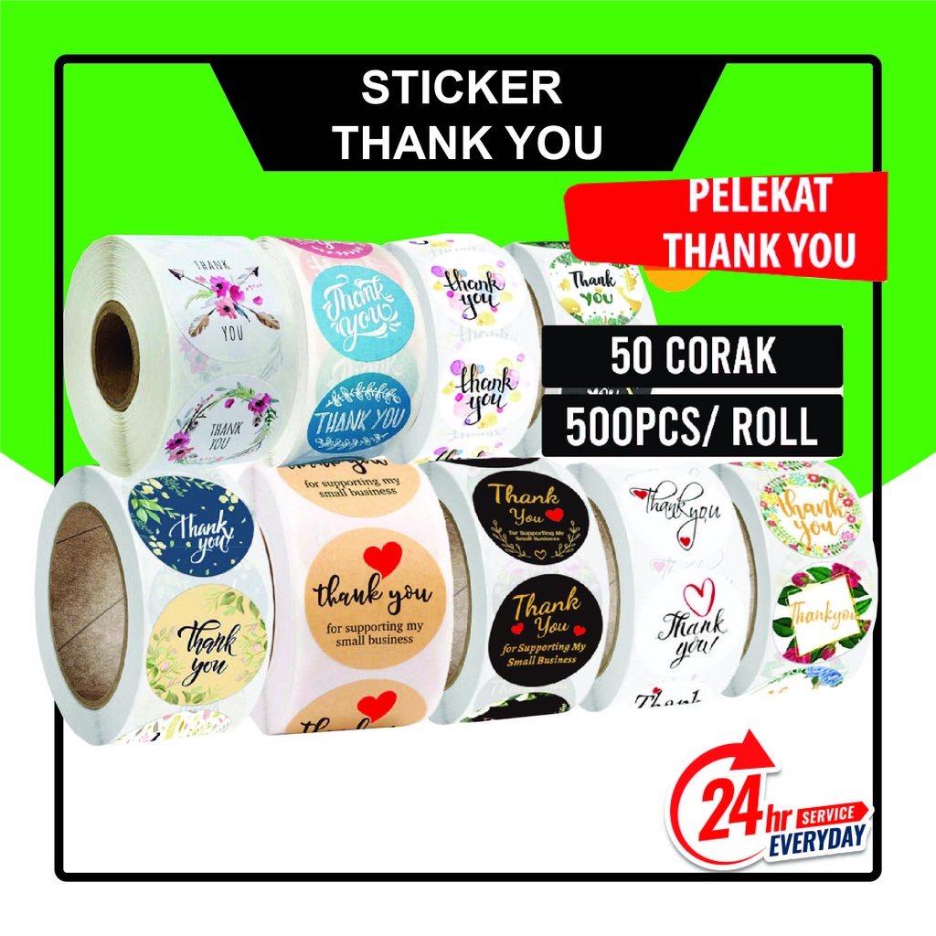 500PCS/Roll Thank You Stickers Envelope Seals 50 Designs Round Heart ...