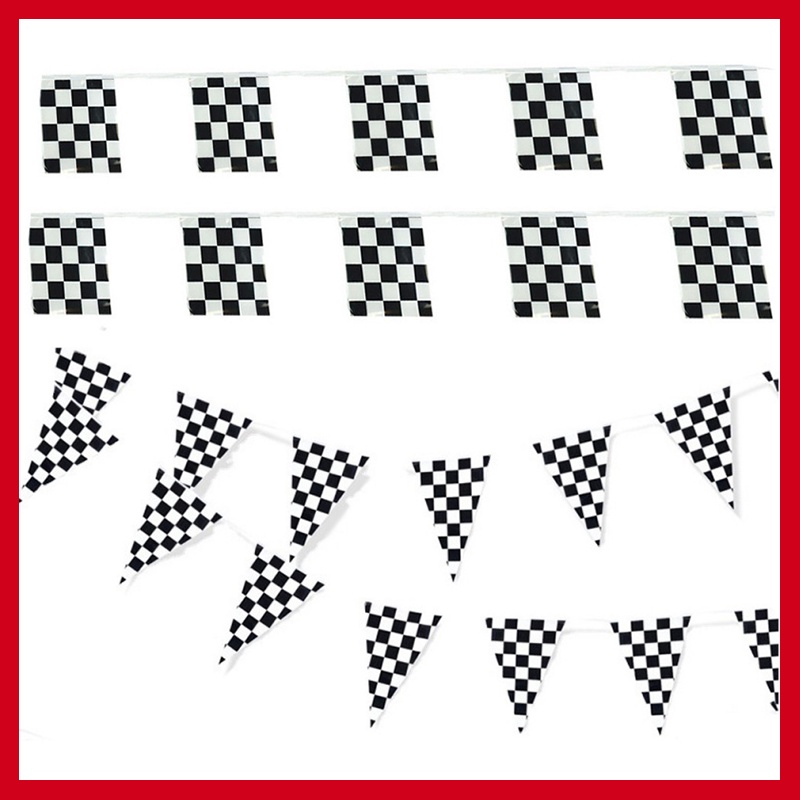 Triangle Checkered Hanging Flag Black and White Chequered Printed F1 ...