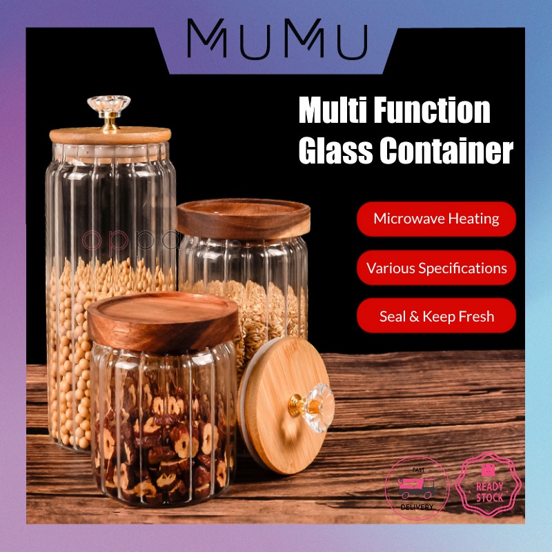 MUMU Kitchen Food Storage Container Airtight Stripe Canister Glass Jar ...
