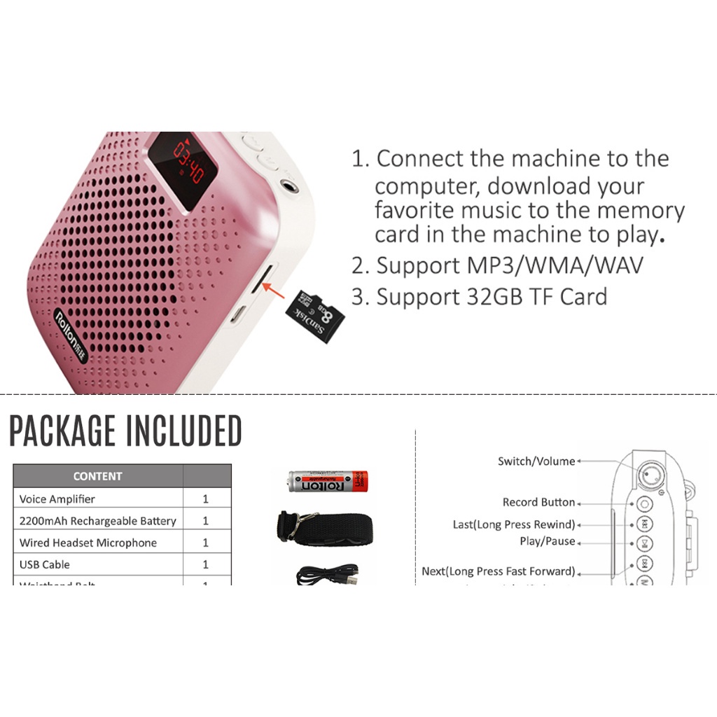 BLUETOOTH MICROPHONE Rolton K500 Voice Amplifier Bluetooth Speaker for ...