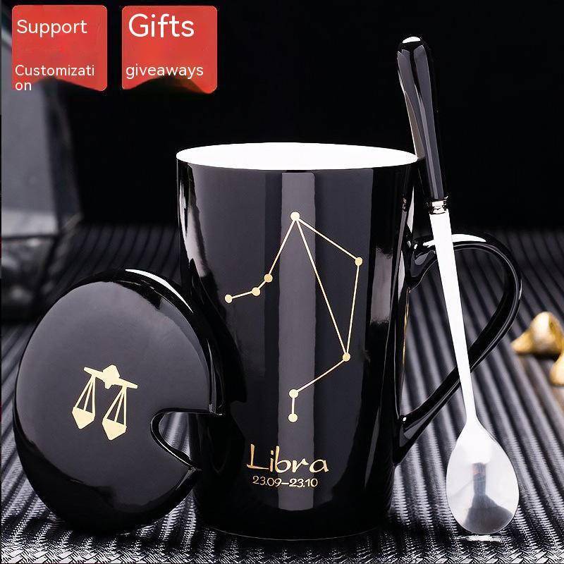 Hot Sale Twelve Constellation Ceramic Mug With Lid Spoon Tea Cup Couple ...