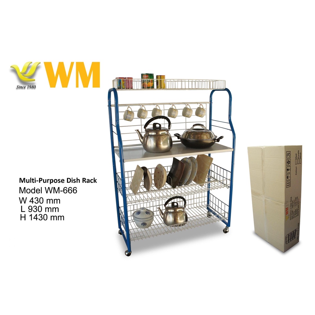 WM666 DishRack with Roller/ Multipurpose Rack/ Rak besi pinggan mangkuk ...