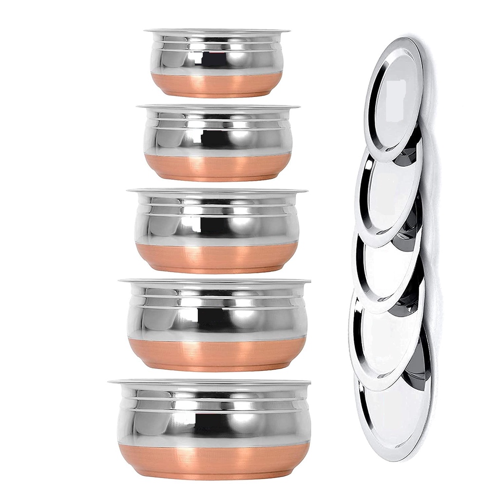 Stainless Steel Handi Set with Lid 5pcs Pot Set Copper Bottom Milk Pot ...