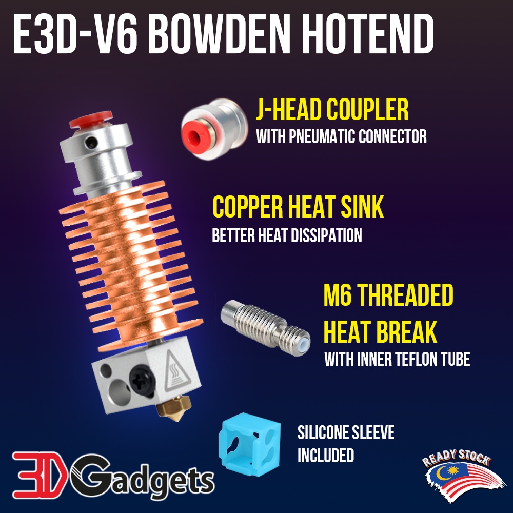 E3DV6 Bowden Hotend Copper Heat Sink / J-Head Design for Ender 3 / CR10 FDM 3D Printer | Shopee ...