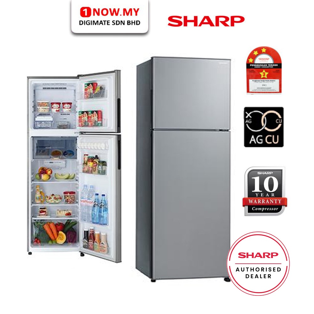 SHARP 320L 2-Door Refrigerator SJ325MSS | Smile Series AG CU Nano ...