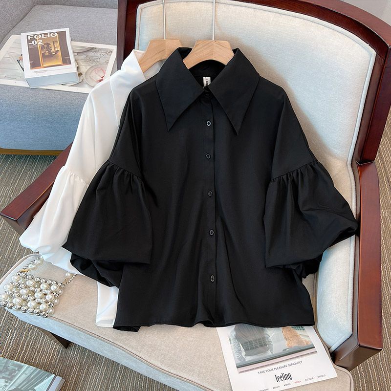 [Malaysia Stock] Plus Size Blouse Women 40-100kg Solid Color Lantern ...