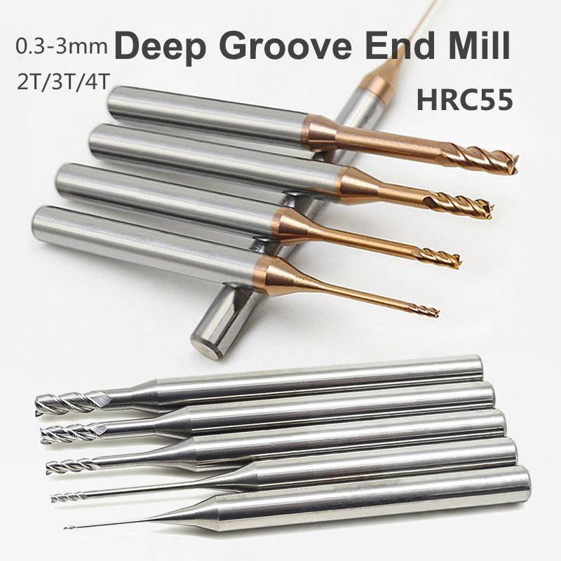 1pc Deep Groove End Mill 0.3mm-0.9mm with 2 Flute 1mm-3mm with 3 flutes ...