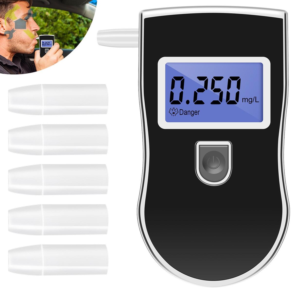 Alcohol Tester with 5 Mouthpieces LCD Display Portable Digital Breath ...