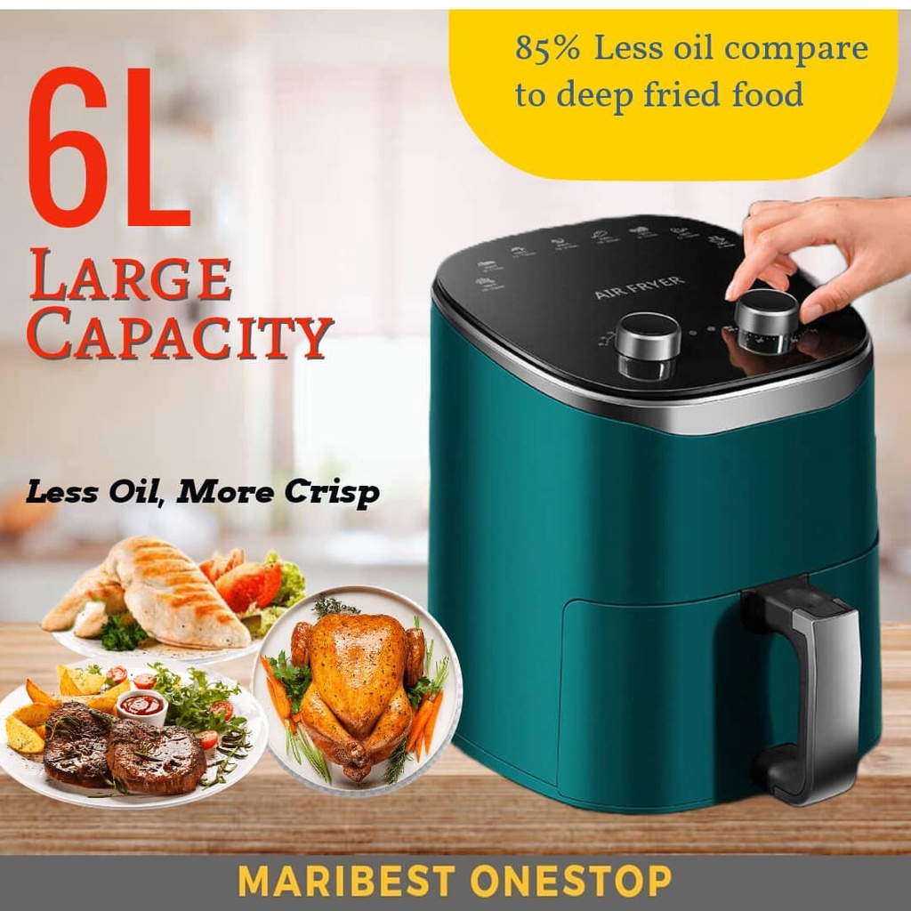 Electric Air Fryer 6L Timer Oven Cooker Non -Stick Fry Roast Grill Bake ...