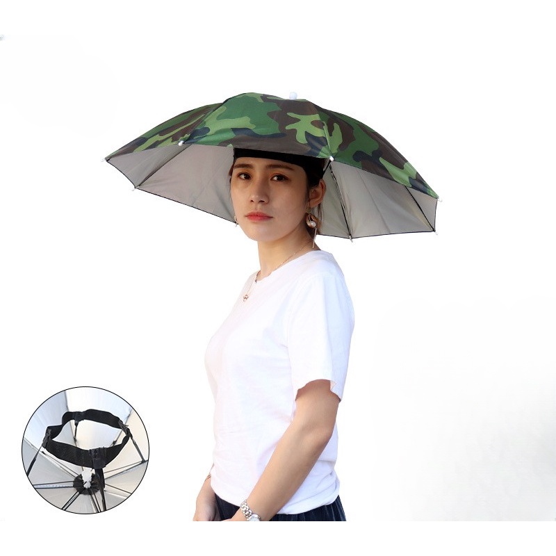 Foldable Head Umbrella Cap Shade Hat Men Women Outdoor Anti Rain ...