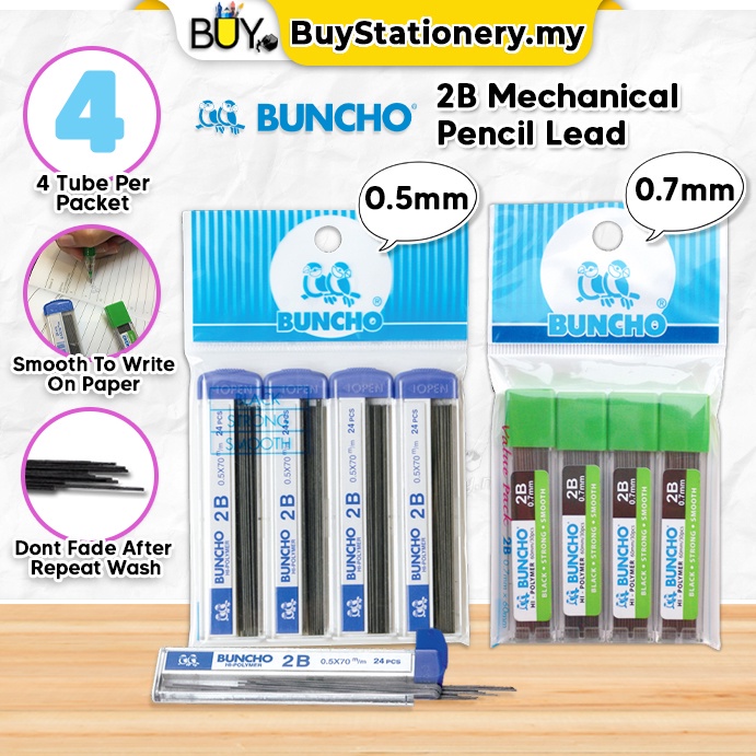 Buncho 2B Lead 0.5 0.7 Mata Pensil Tekan Mechanical Pencil Lead (4s/PKT ...