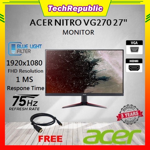Acer Nitro VG270 / VG270Y 27" IPS 1920 x 1080 1Ms 75Hz FHD AMD Freesync ...