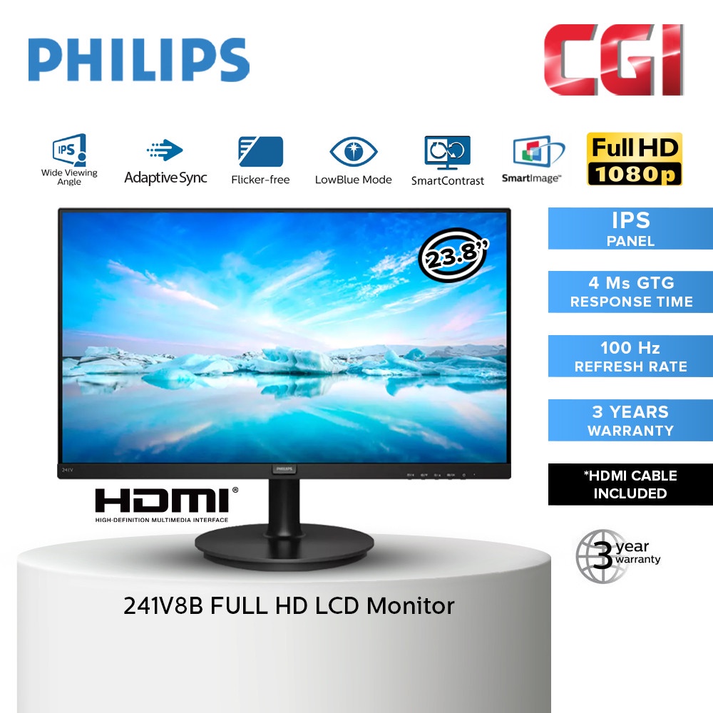 Philips 23.8" 241V8B IPS Full HD 100Hz 4ms Adaptive Sync LED Monitor ...
