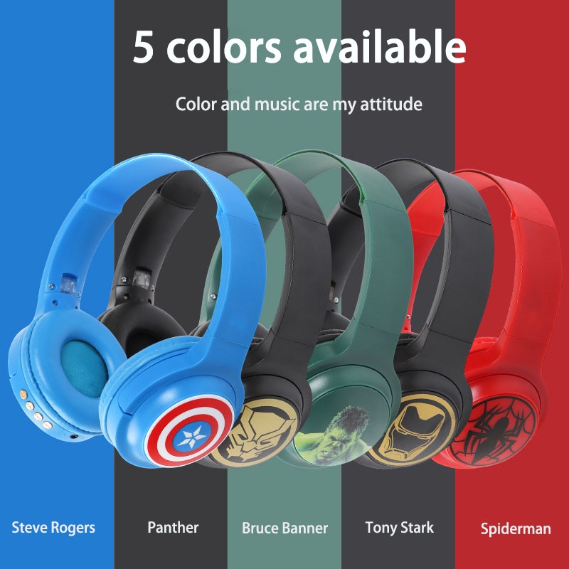 Marvel iron Man Bluetooth Headphones Over-Ear Wireless Stereo Earphones ...