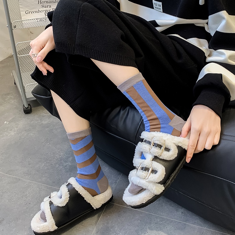 MALAYSIA READY STOCK!1 Pair Korean Style Women /Lady Colorful Striped ...