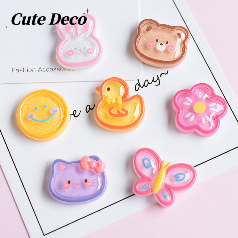 【Cute Deco】Transparent Rabbit Cherry Blossom Smiling FaceCharm Button ...