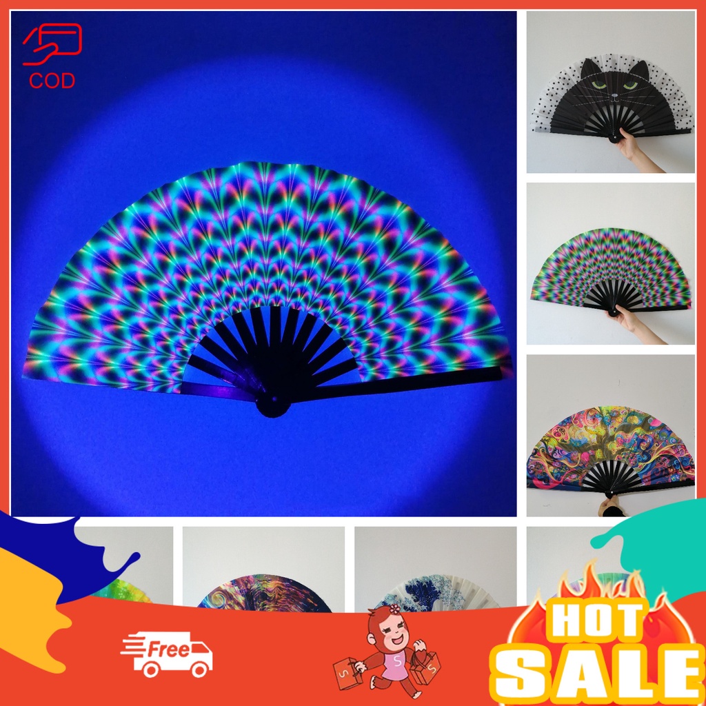FL-Folding Fan Colorful Holographic Rave Fan Bamboo Ribs Hand Fan ...