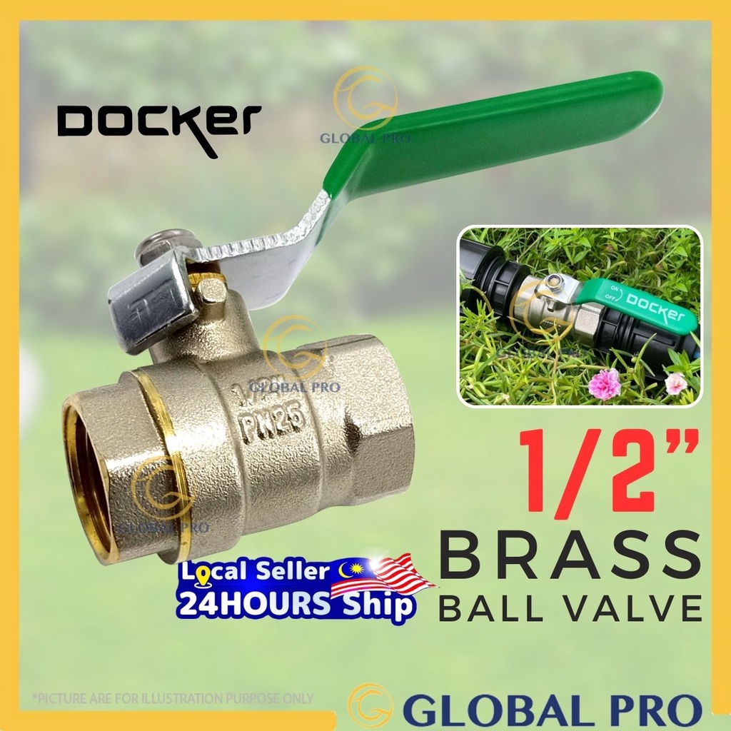 DOCKER 1/2" Brass Ball Valve FNPT Full Port Heavy-Duty Female Thread ...