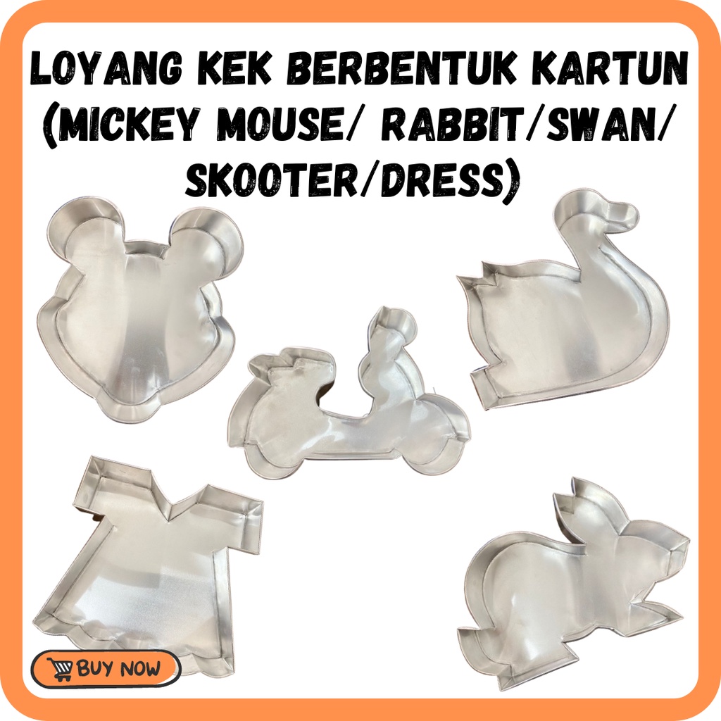 Loyang Kek Berbentuk Kartun Mickey Mouse/ Rabbit/ Swan/ Dress/ Scooter ...
