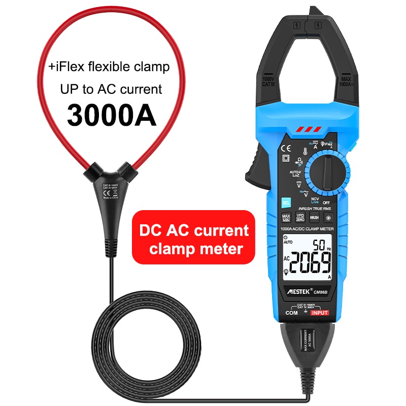 Mestek CM86B True-RMS 1000A AC/DC Current Clamp Meter with iFlex ...