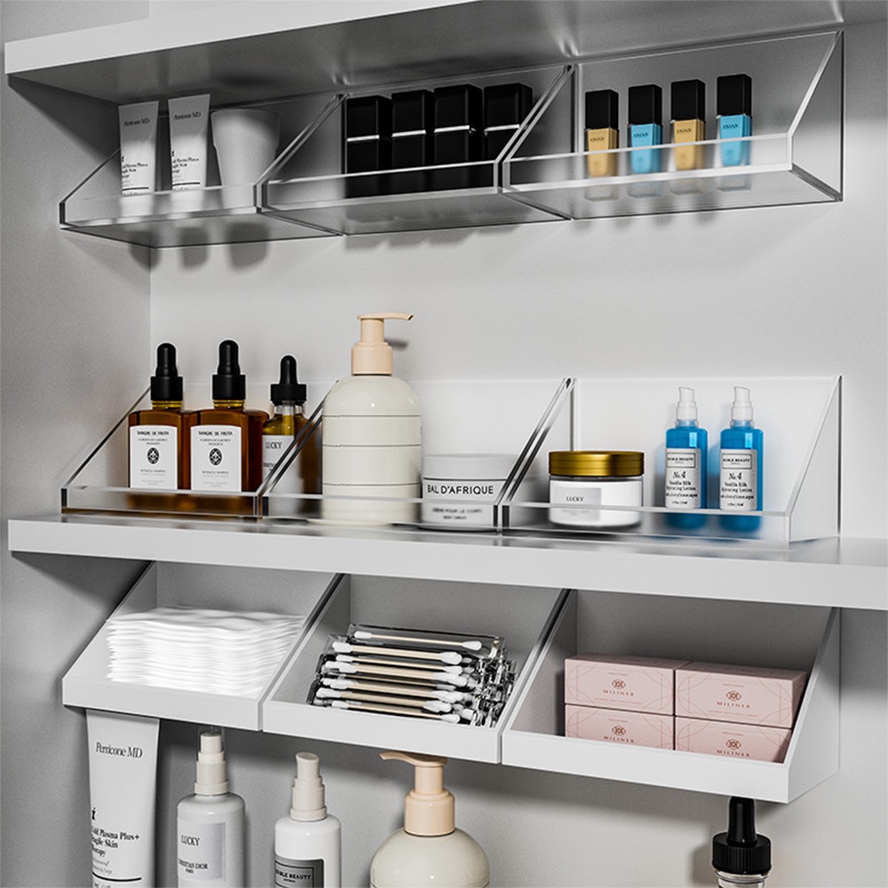 Wall Mount Shelf Cosmetic Display Container Punch Free Space Saving ...