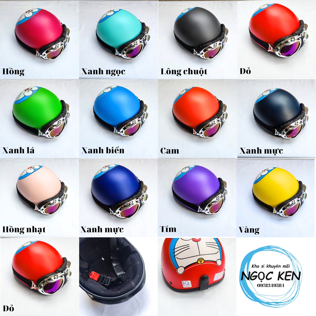 Super cute Doremon half-head helmet with uv glasses and aviator glasses ...