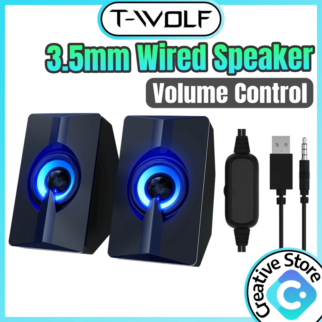 T-WOLF Original RGB LED Light Wired Speaker Stereo Mini Loud Speakers ...