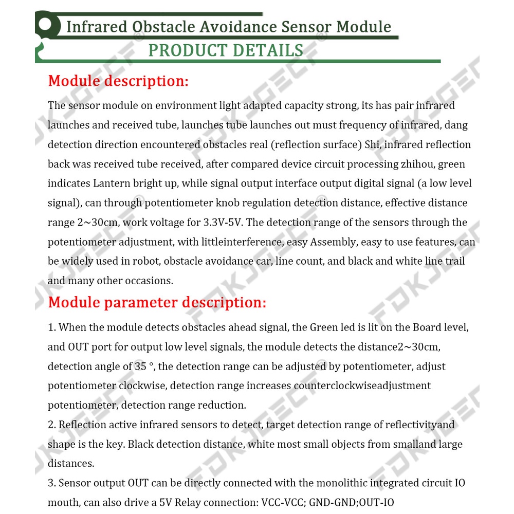 Ir Infrared Obstacle Avoidance Sensor Module For Arduino Smart Car Robot 3 Wire Reflective