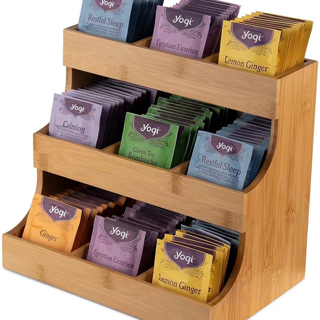 Desktop Tea Bag Storage Rack 3-Layer Bamboo Wood Cafe Coffee Vertical ...