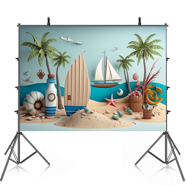 3D Summer Birthday Party Backdrop Kids Cake Smash Photography Air ...