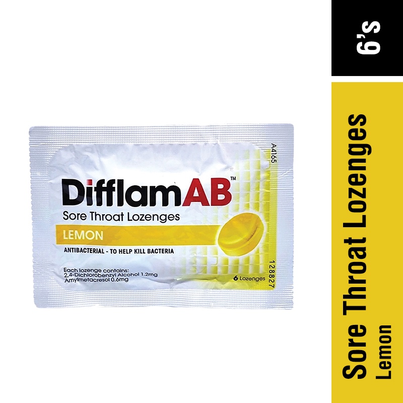 DifflamAB Sore Throat Lozenges 6's - Lemon for Sore Throat, Cough, Ubat ...