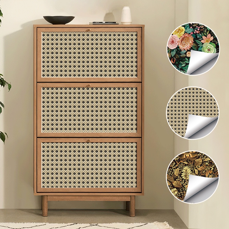 Wallpaper Sticker Rattan Pattern Cabinet Stickers Glass Stickers Self ...