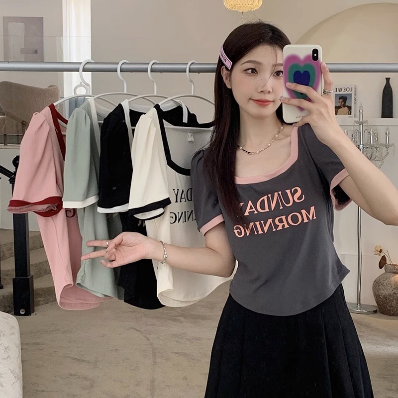 【Tshirt Oversized】(40-100kg) Short Sleeves Square Neck T Shirt Print ...