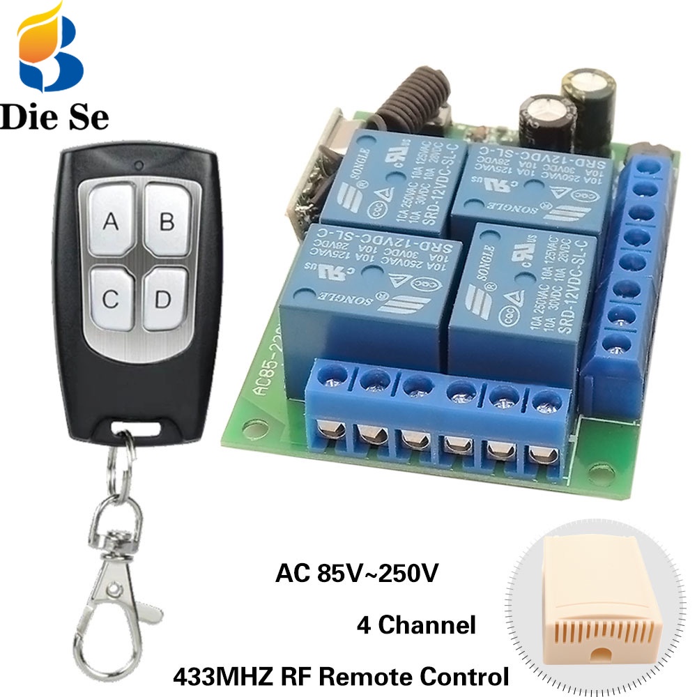 433Mhz Universal Remote Control Receiver AC 110V 220V 10A Controller 4 Channel Relay Module and ...