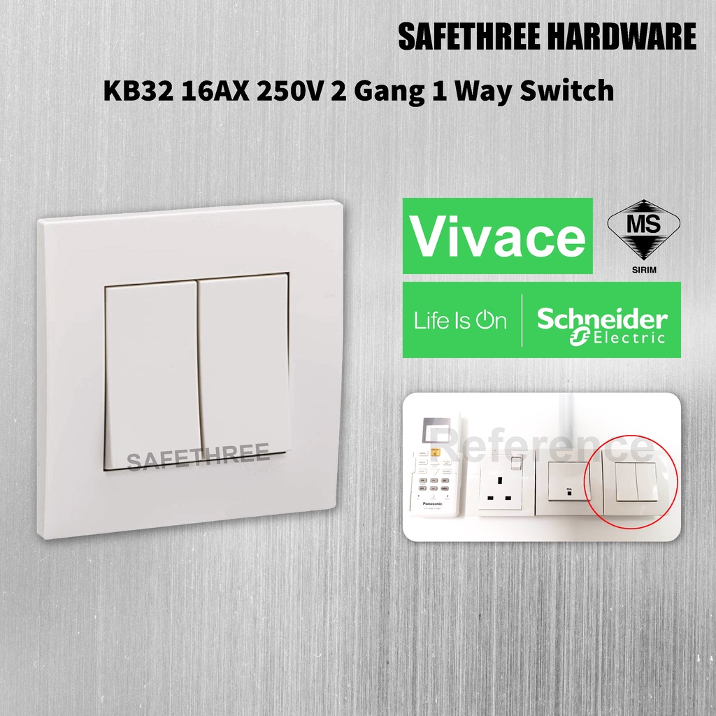Schneider Vivace White KB32/1 16AX 250V 2 Gang 1 Way Switch Socket ...