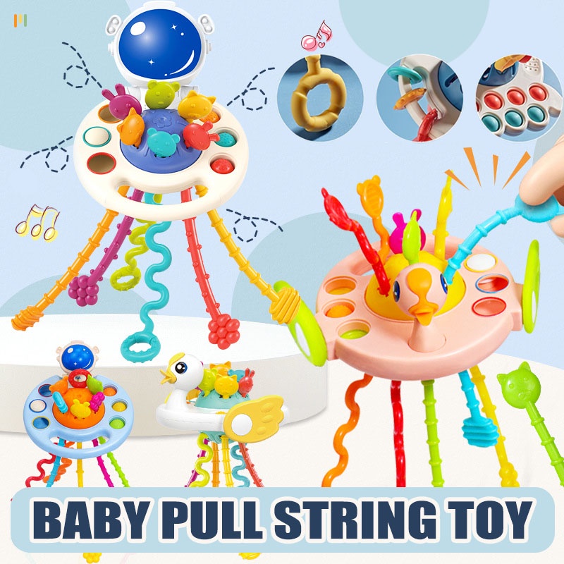 Baby Pull String Toy Teether Educational Early Learning Soft Rubber ...