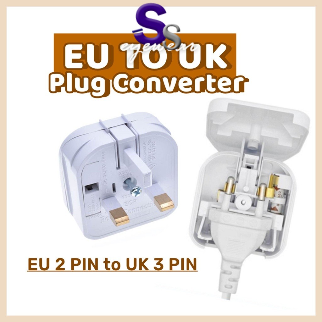 (1 PCS) EU To UK FUSED Power Converter EURO 2 Pin Plug To UK 3 Pin Plug ...